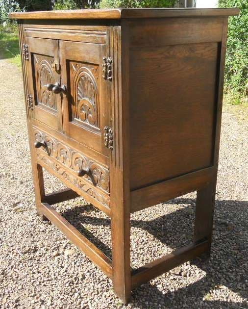 Carved Oak Small Cupboard by Reprodux