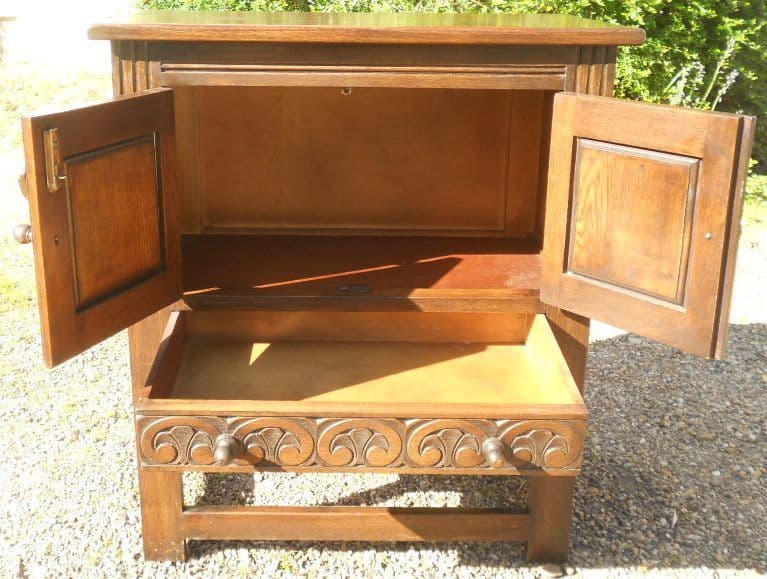 Carved Oak Small Cupboard by Reprodux