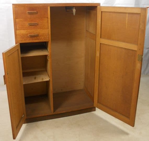 Compact Light Oak Wood Wardrobe Storage Cupboard - SOLD