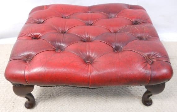 Deep Button Red Leather Footstool - SOLD