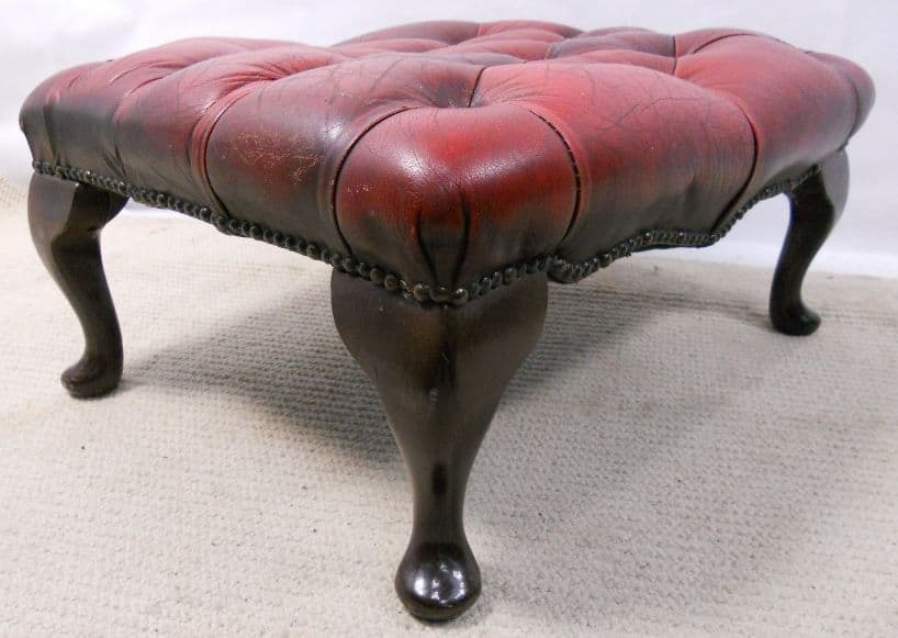 Deep Button Red Leather Footstool - SOLD