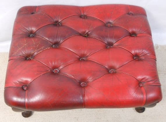 Deep Button Red Leather Footstool - SOLD