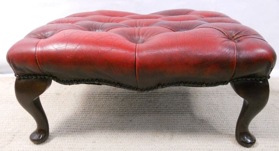 Deep Button Red Leather Footstool - SOLD