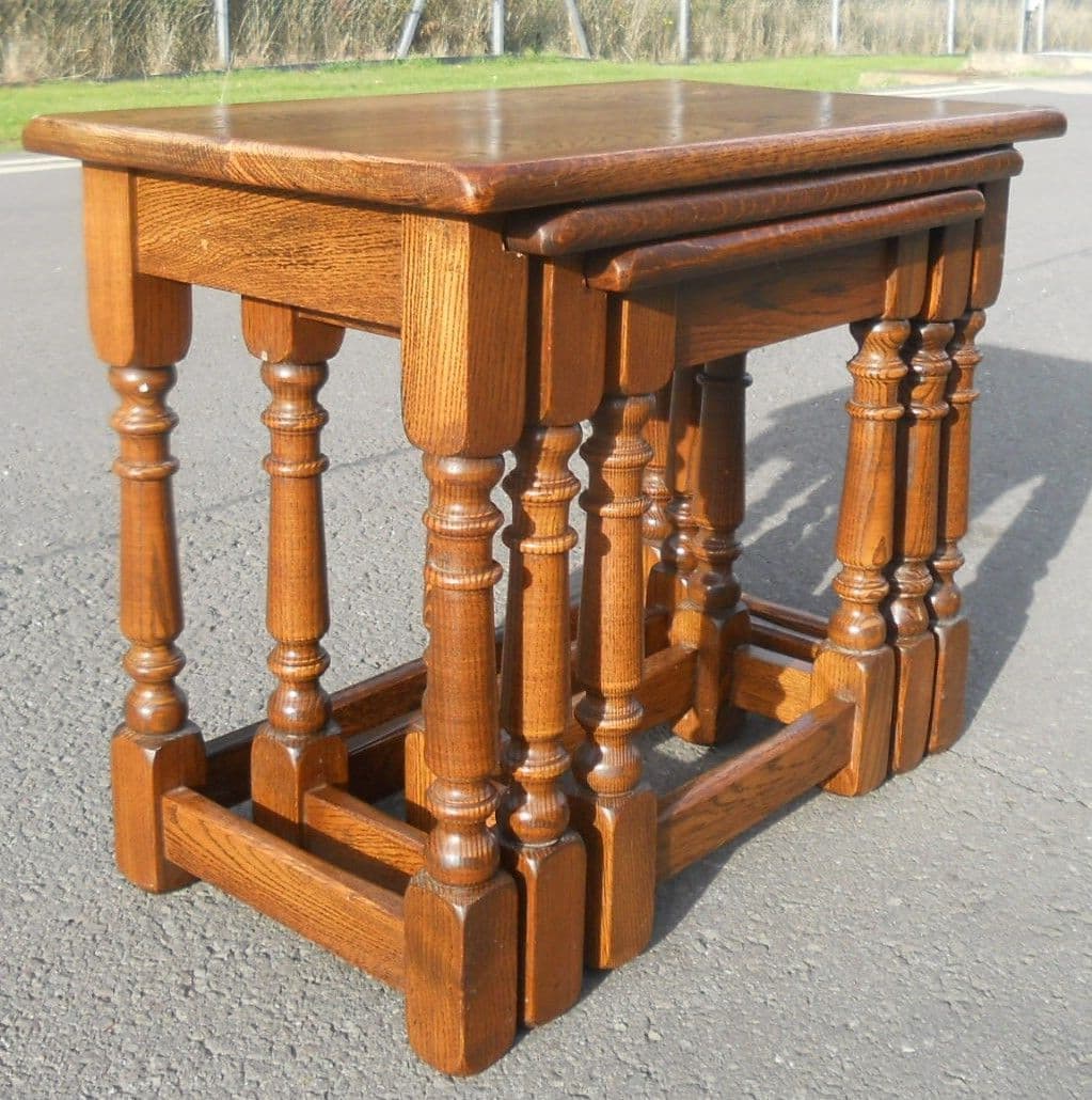 Heavy Oak Nest of Three Coffee Tables