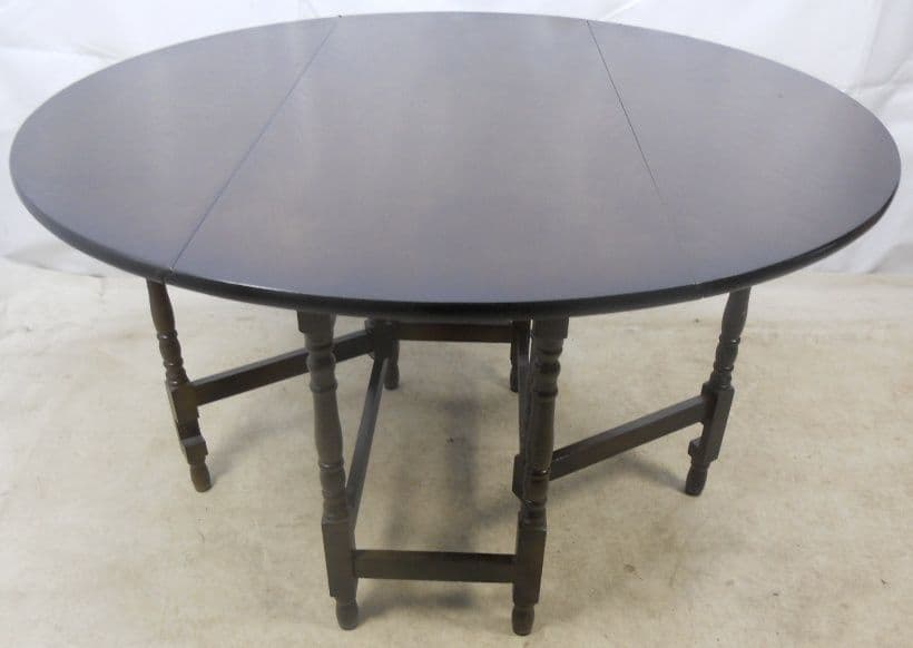 Large Dark Beech Round Gateleg Dining Table - SOLD