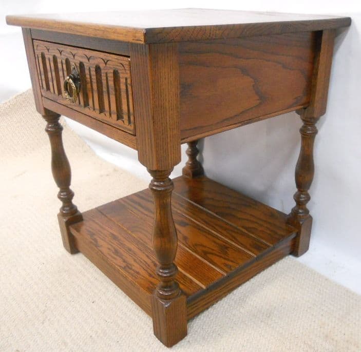 Oak Coffee Lamp Table with Carved Drawer by Jaycee - SOLD