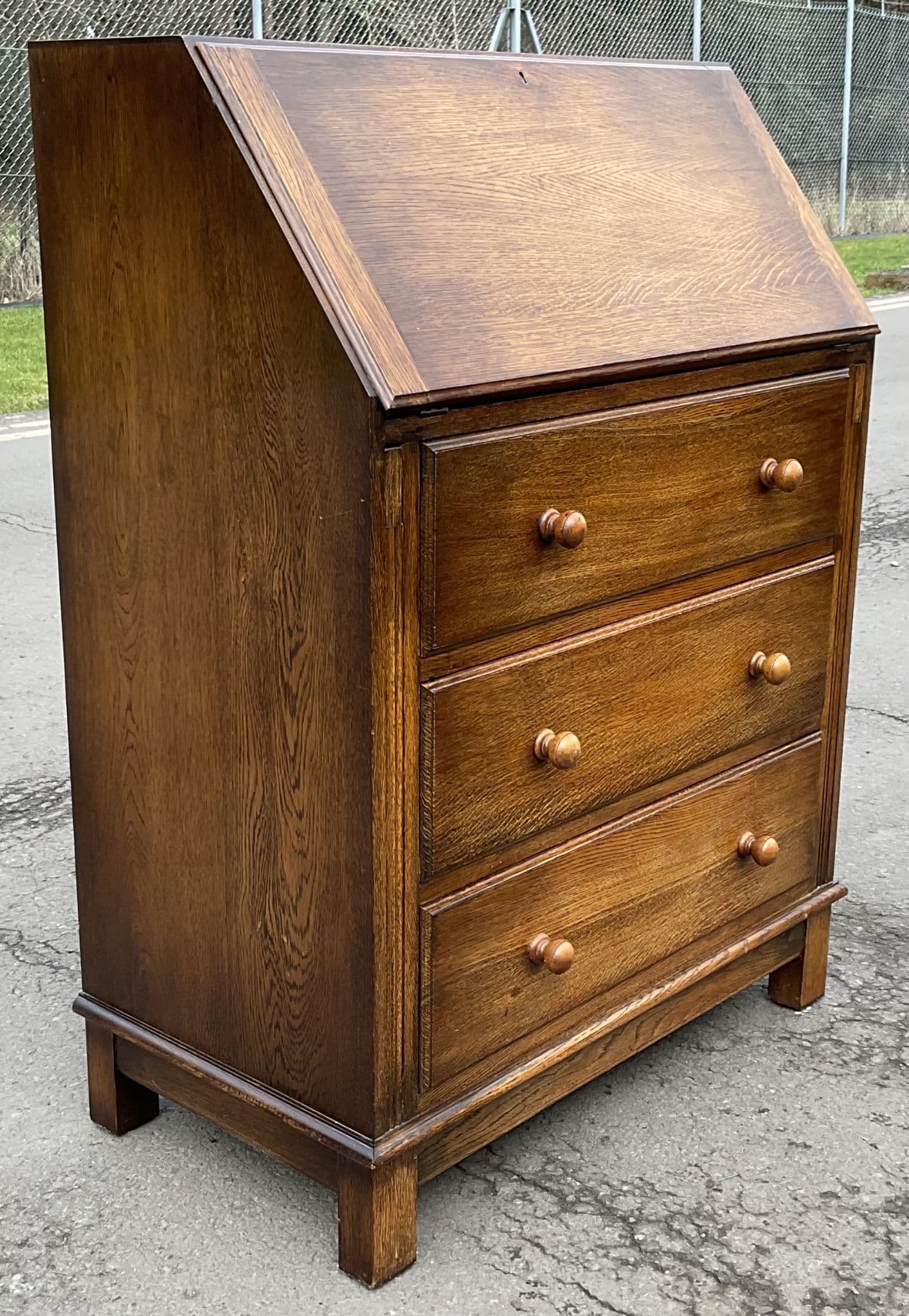 Oak Four Drawer Writing Bureau by Reprodux