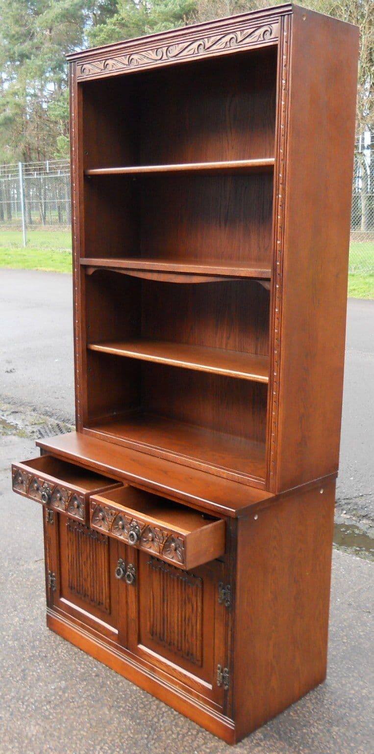 Old Charm Tall Oak Open Bookcase Cabinet