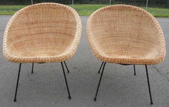 Pair 1960 s Wicker Bucket Shaped Chairs - SOLD