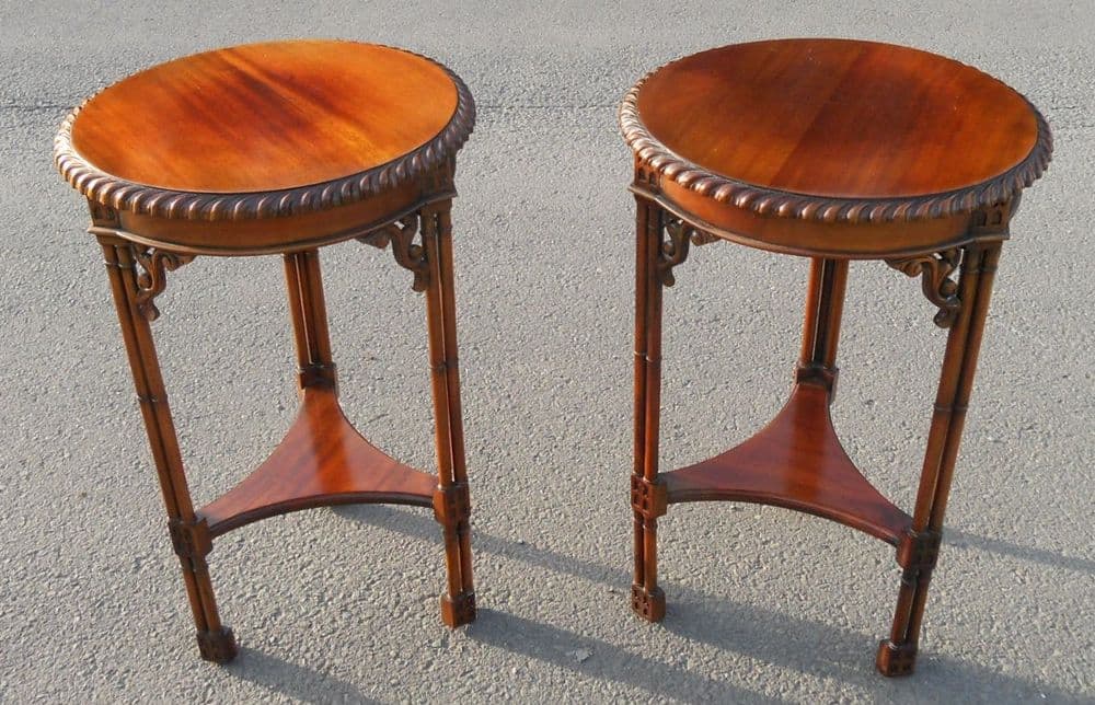 Pair Chippendale Style Mahogany Lamp Tables