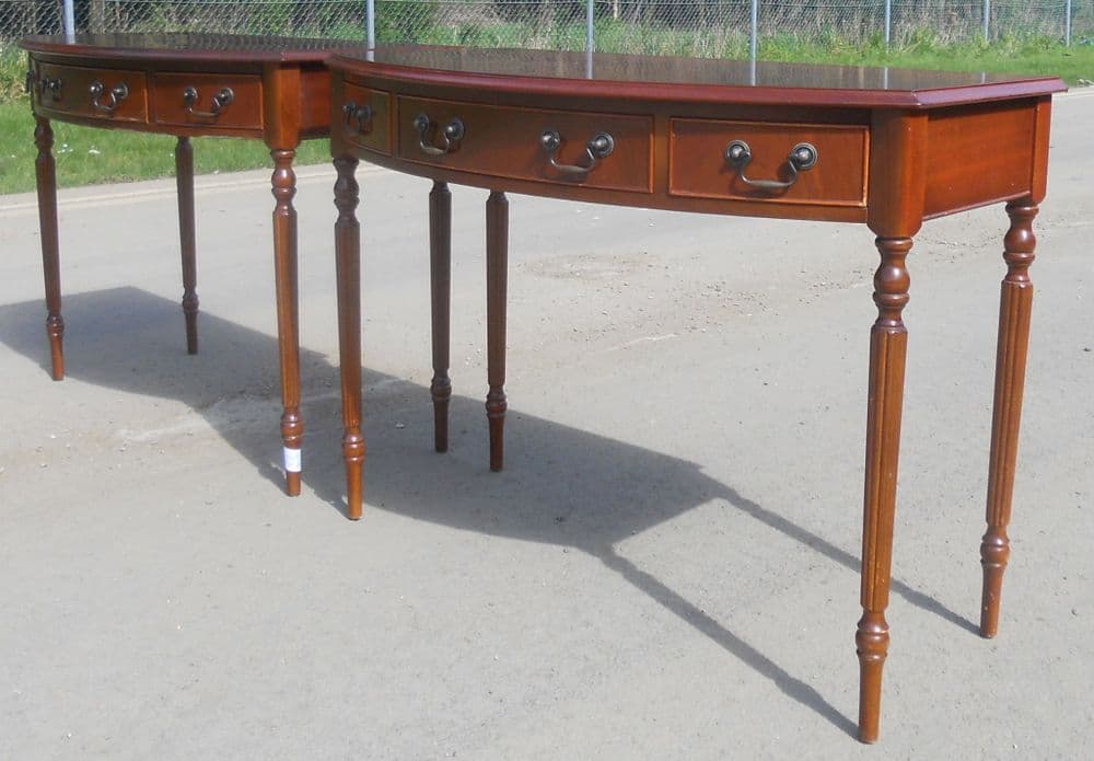 Pair Georgian Style Bow Front Mahogany Side Tables
