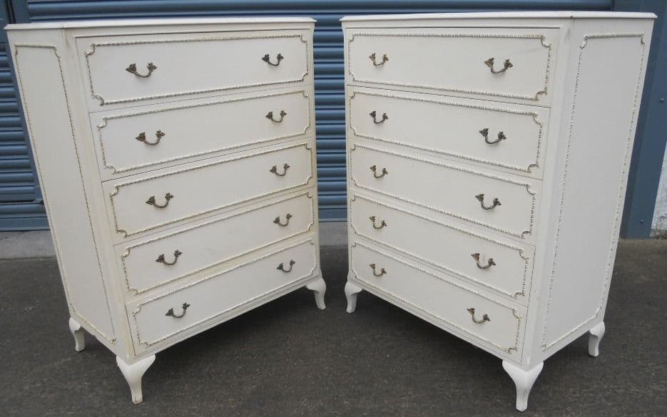Pair Louis Style Cream Painted Chest of Drawers - SOLD