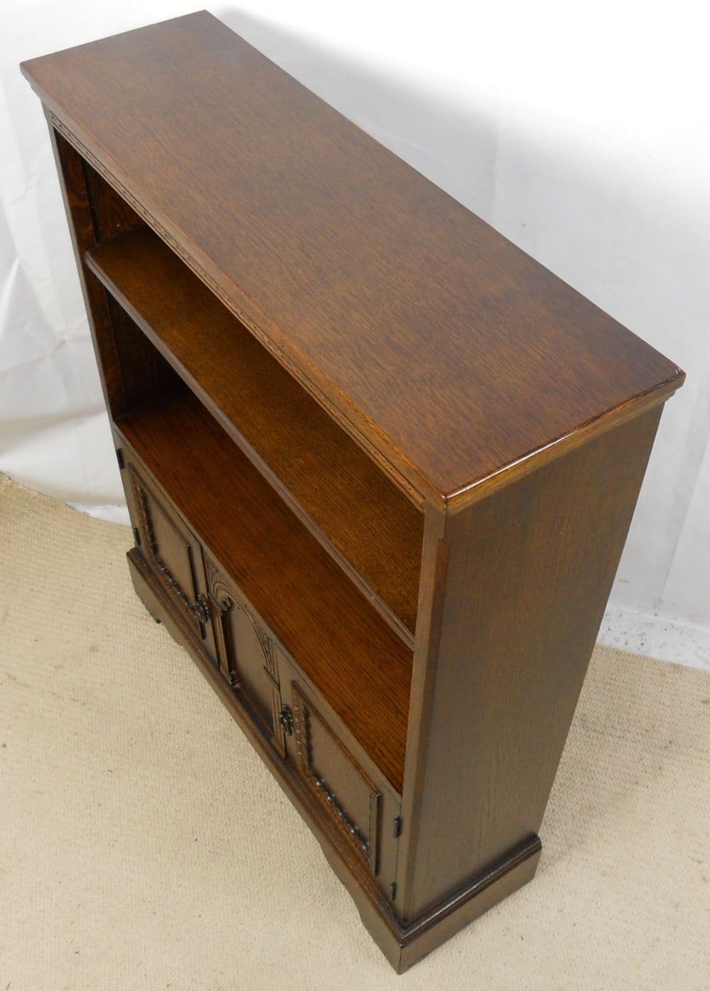 Reproduction Heavy Oak Carved Open Bookcase - SOLD