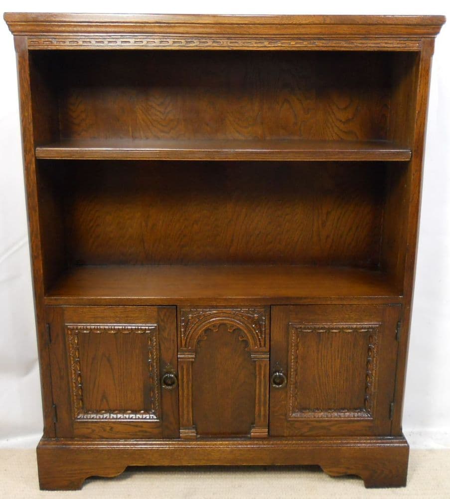 Reproduction Heavy Oak Carved Open Bookcase - SOLD