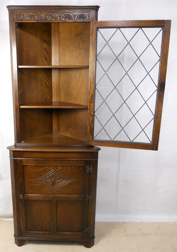 Reproduction Oak Standing Corner Cupboard by Jaycee