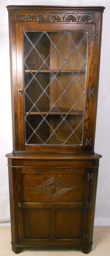 Reproduction Oak Standing Corner Cupboard by Jaycee
