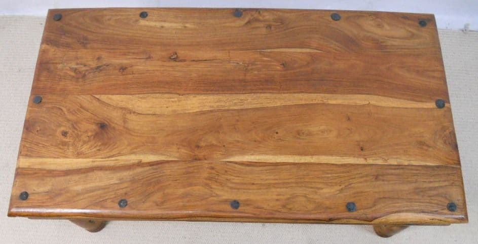 Rustic Hard Wood Coffee Table with Bolted Ironwork Decoration - SOLD