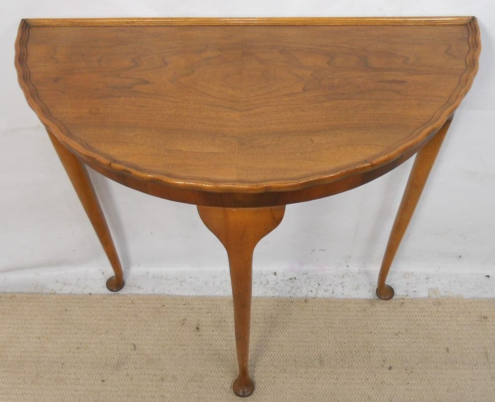 Small Bowfront Walnut Console Side Table