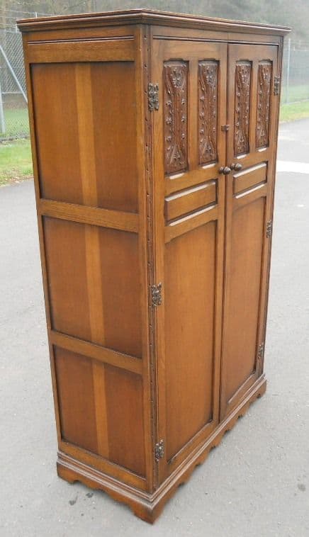 Small Carved Oak Fitted Wardrobe by Wood Bros