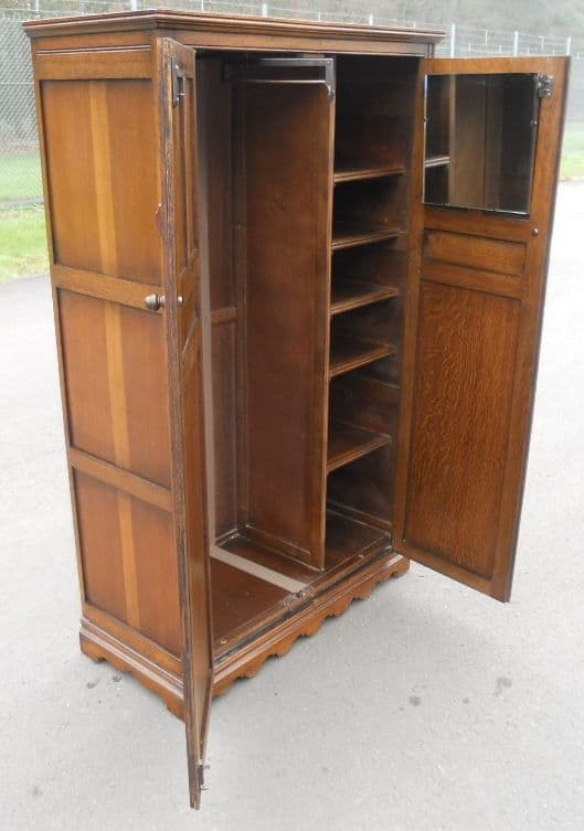 Small Carved Oak Fitted Wardrobe by Wood Bros