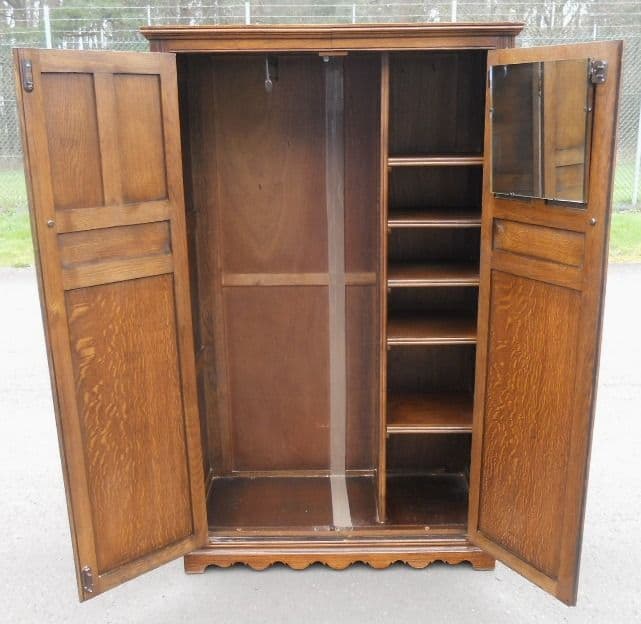 Small Carved Oak Fitted Wardrobe by Wood Bros