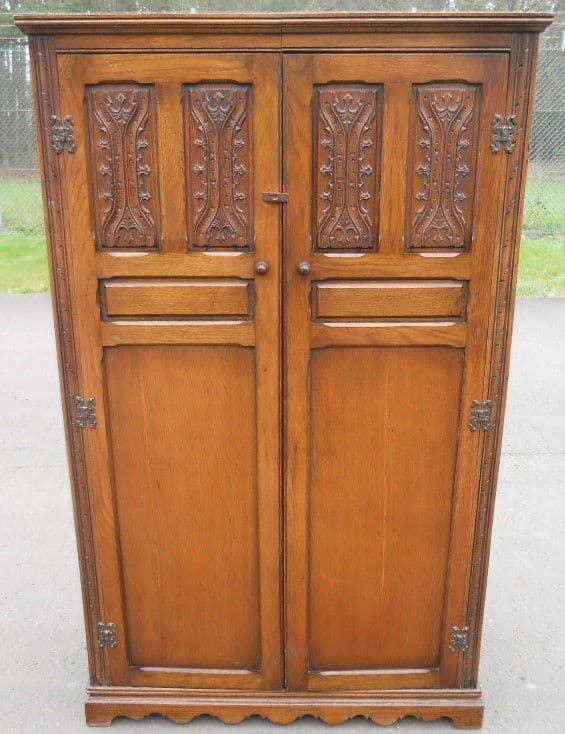 Small Carved Oak Fitted Wardrobe by Wood Bros