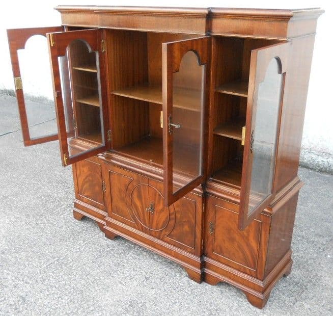 Small Mahogany Breakfront Bookcase Cabinet by Reprodux