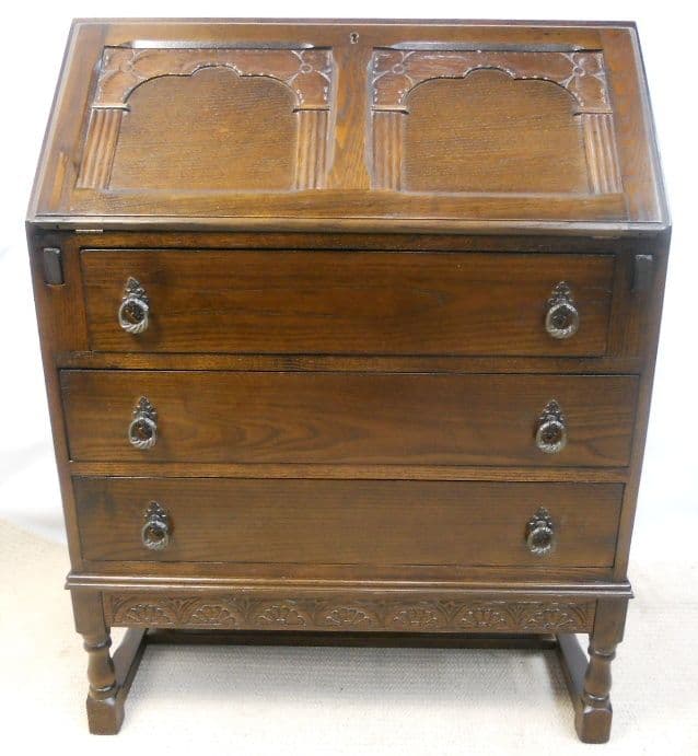 SOLD - Antique Style Dark Oak Writing Bureau Desk by Jaycee
