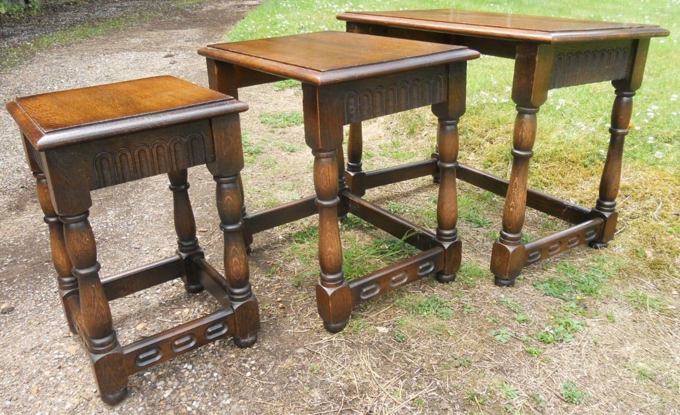 SOLD Nest of Three Oak Interlocking Coffee Tables