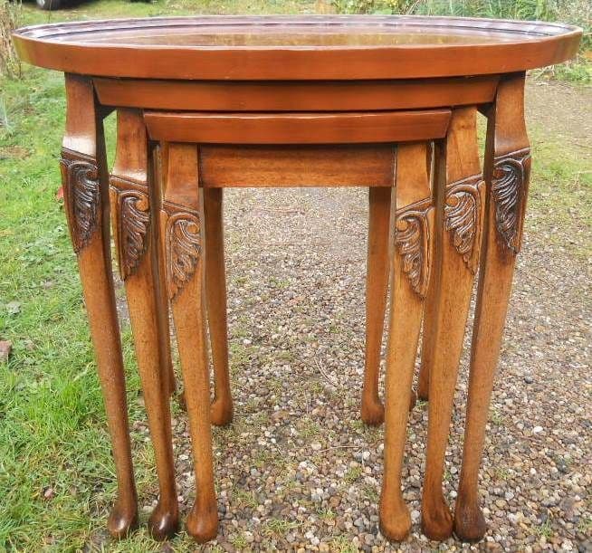 SOLD - Oval Mahogany Nest of Coffee Tables by Bevan Funnell Reprodux