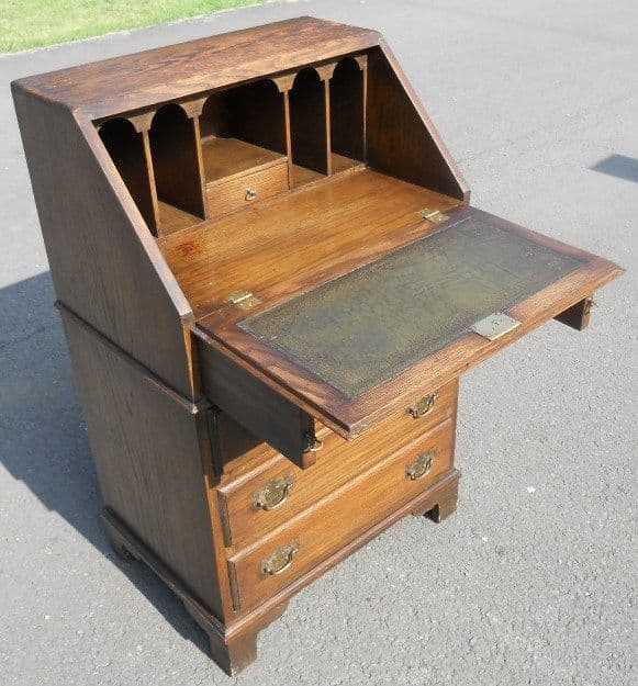 SOLD - Small Antique Style Oak Writing Bureau by Reprodux