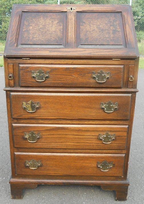 SOLD - Small Antique Style Oak Writing Bureau by Reprodux