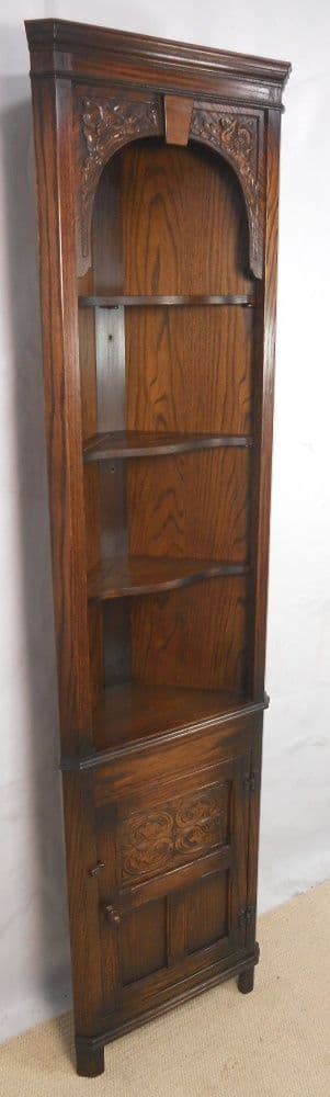 Tall Narrow Oak Corner Cabinet by Jaycee - SOLD