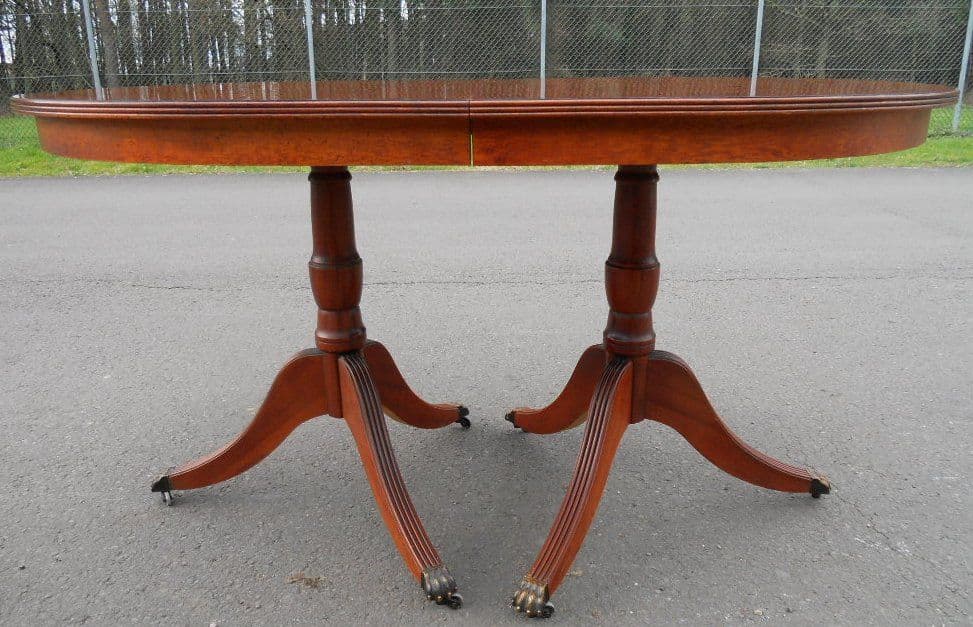 Yew Wood Extending Twin Pillar Dining Table to Seat Six - SOLD