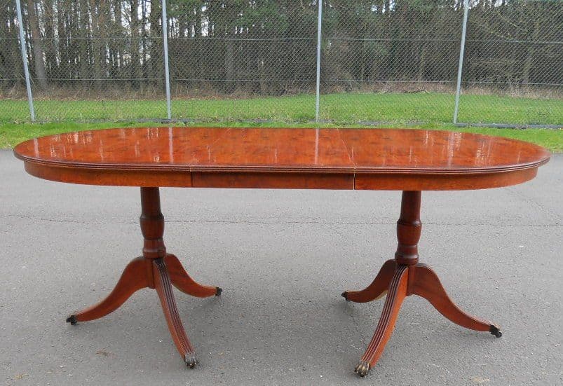 Yew Wood Extending Twin Pillar Dining Table to Seat Six - SOLD