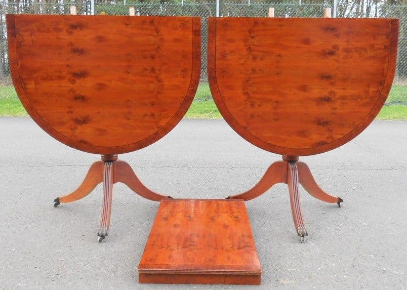 Yew Wood Extending Twin Pillar Dining Table to Seat Six - SOLD