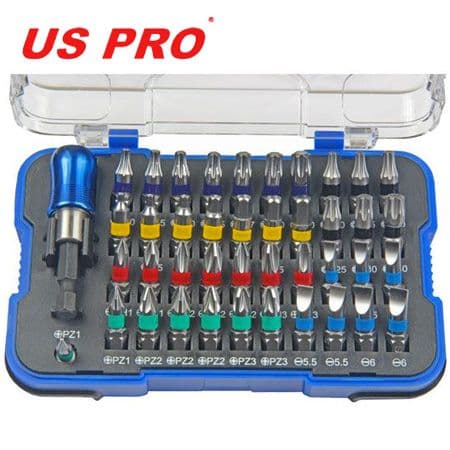 US Pro Tools 42pc Colour Coded Screwdriver Bit Set | Tools & Leisure