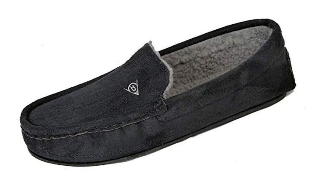 Dunlop Mens Famous LEWIS Moccasin Slippers Memory Foam In-sock BLACK