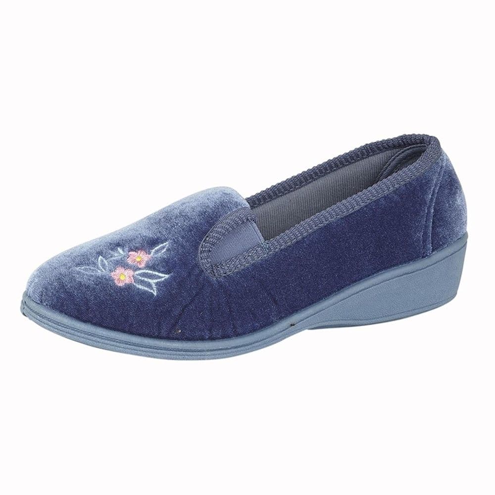 GINA Ladies Full Gusset Wedge Heel Slippers BLUEBERRY