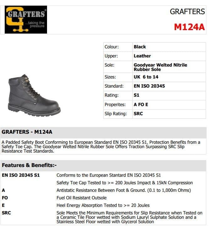 Grafters M124 Men s Padded Leather Safety Boot BLACK