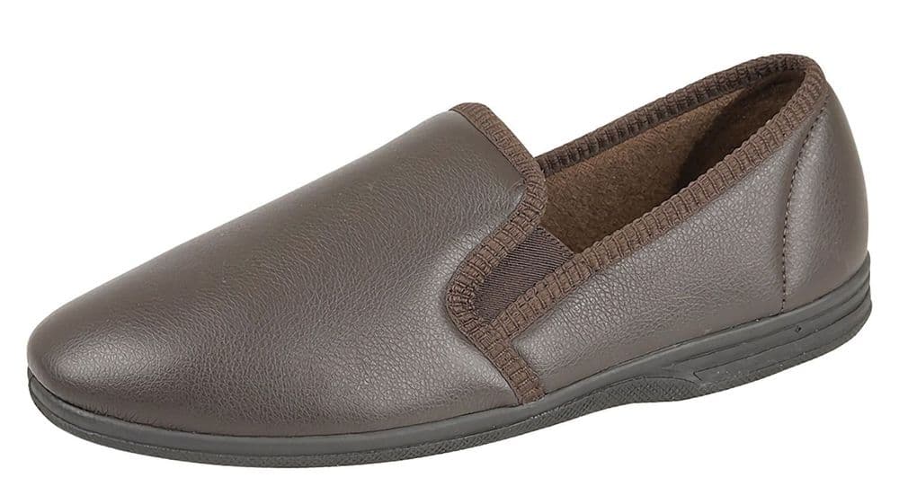 Men s IVOR Softie PU Slippers with Injection PVC Sole BROWN