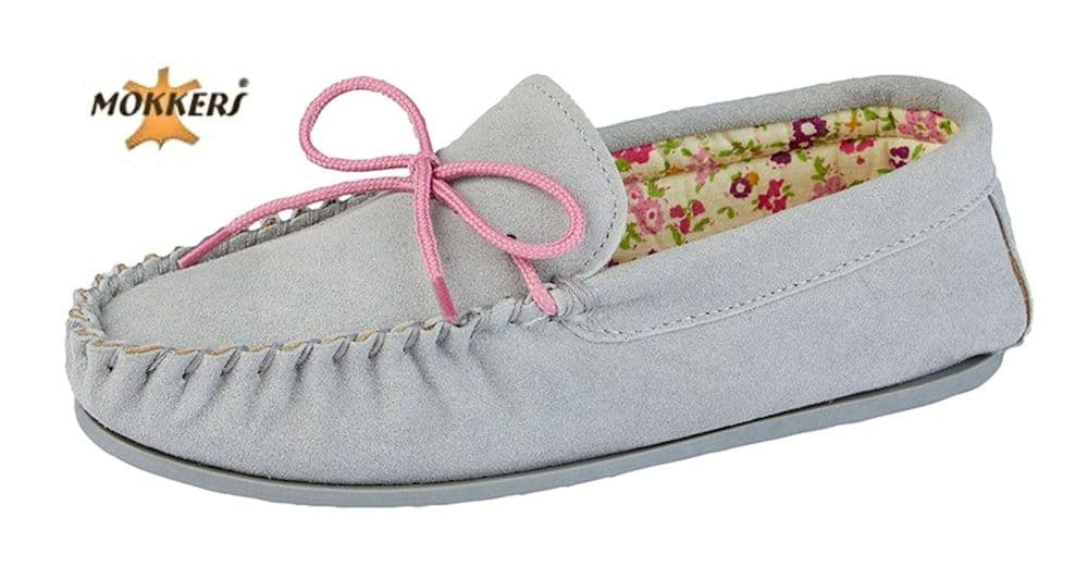 Mokkers LILY Real Suede Leather Moccasin with Hardwearing Sole GREY