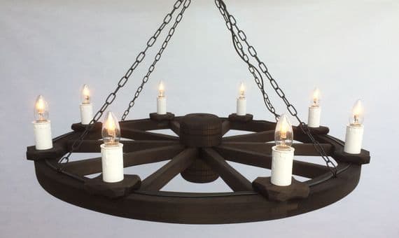 Rustic 8-Light Wooden Cartwheel Light | Tradwoodlights