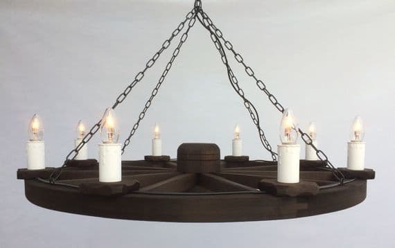 Rustic 8-Light Wooden Cartwheel Light | Tradwoodlights
