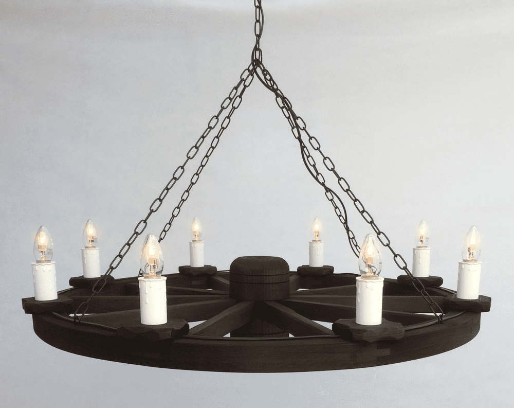 Rustic 8-Light Wooden Cartwheel Light | Tradwoodlights