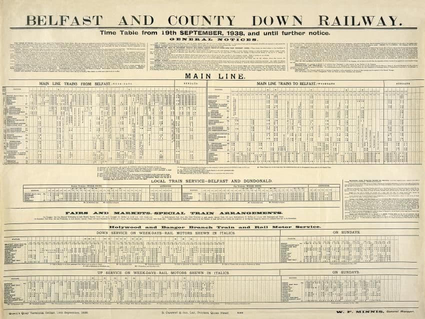 Belfast and County Down Railway Timetable Travel Poster