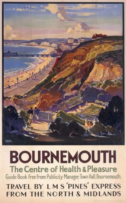 Bournemouth Dorset Vintage LMS Travel Poster by Leonard Richmond