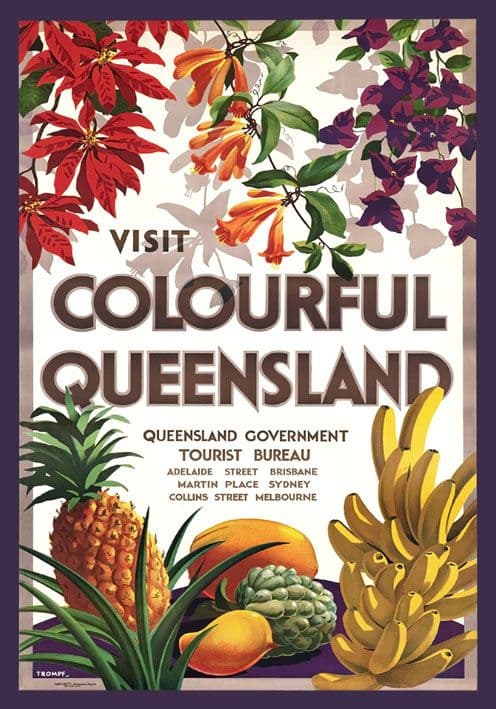 Colourful Queensland Vintage Travel Poster