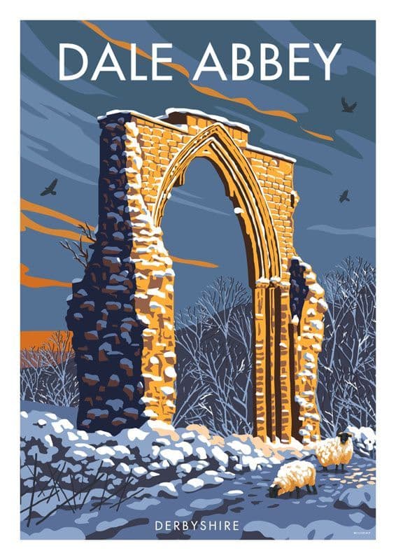 Dale Abbey Derbyshire Vintage inspired poster Stephen Millership