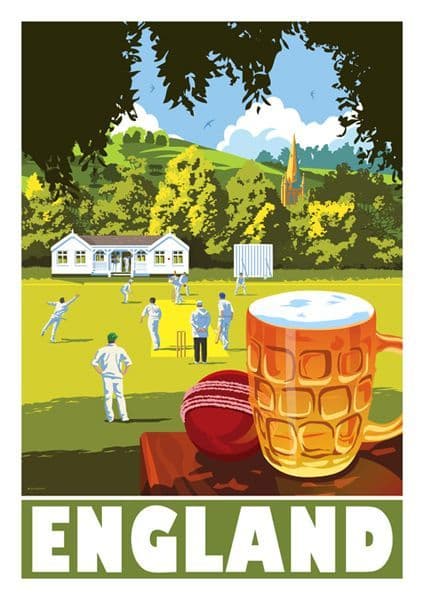 England Cricket and Beer Vintage inspired poster by Stephen Millership